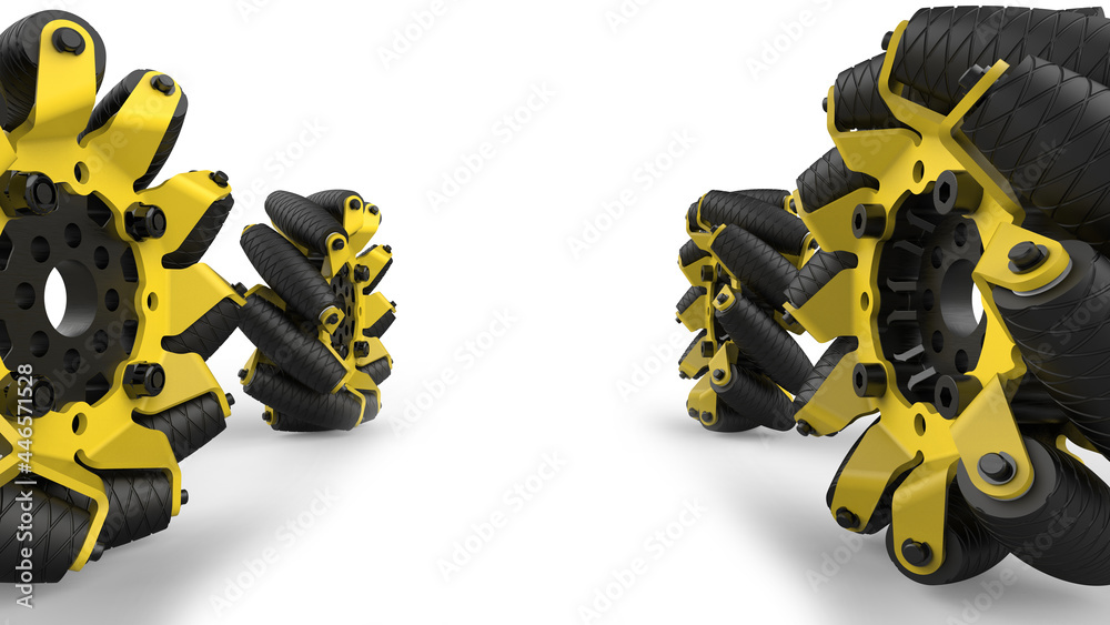 Mecanum wheel, yellow body, and rubber moving parts. Mecanum wheel ...