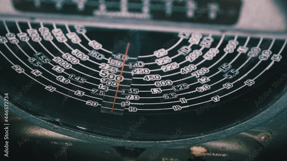 Tuning iron antique receiver with retro dial frequency scale. Vintage ...