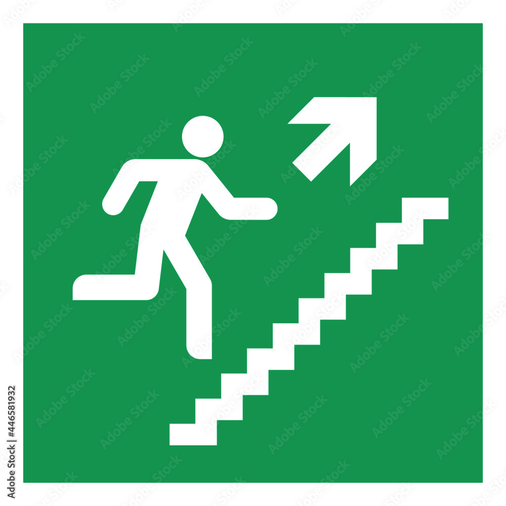 Upstairs emergency exit sign vector illustration. Green international ... Upstairs emergency exit sign vector illustration. Green international ...