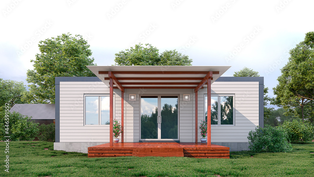 Poster Exterior of modern modular living house. 3d illustration – Wall ...