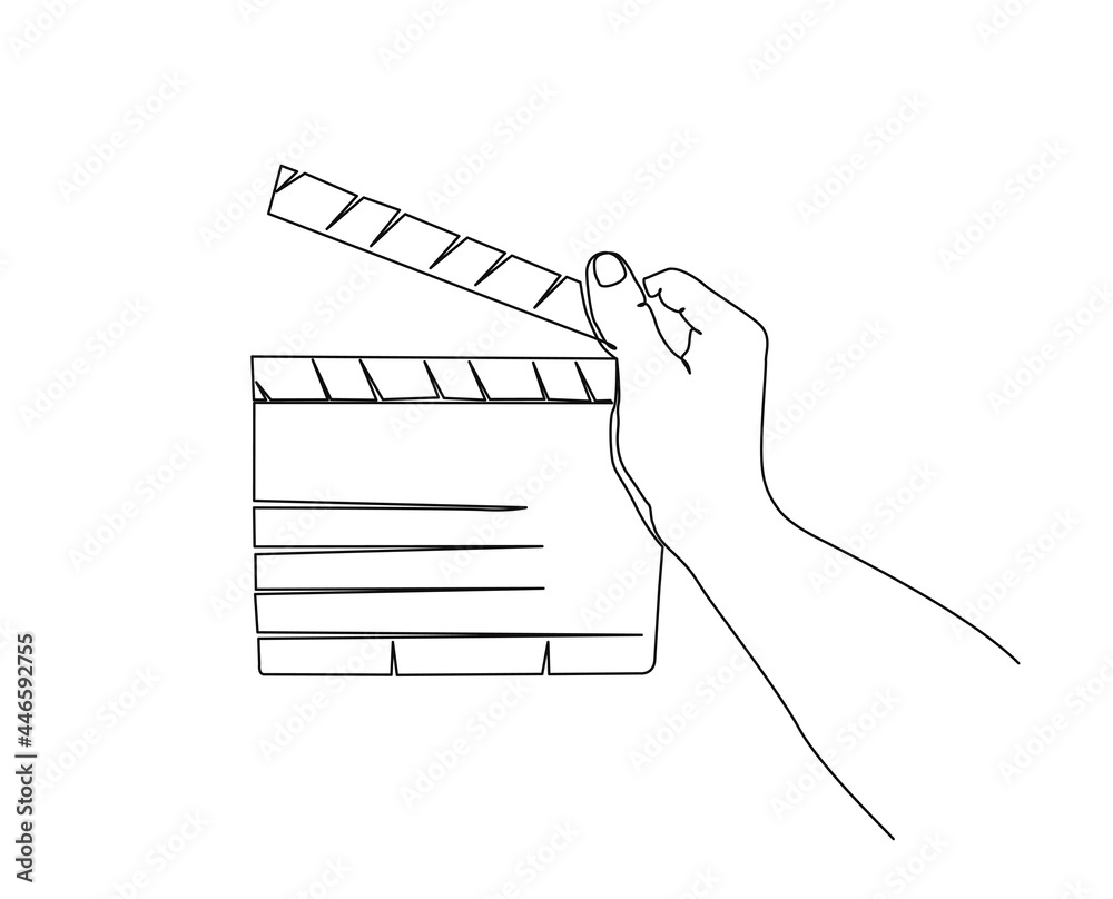 Continuous line drawing of hand holding movie clapboard. cinema ...