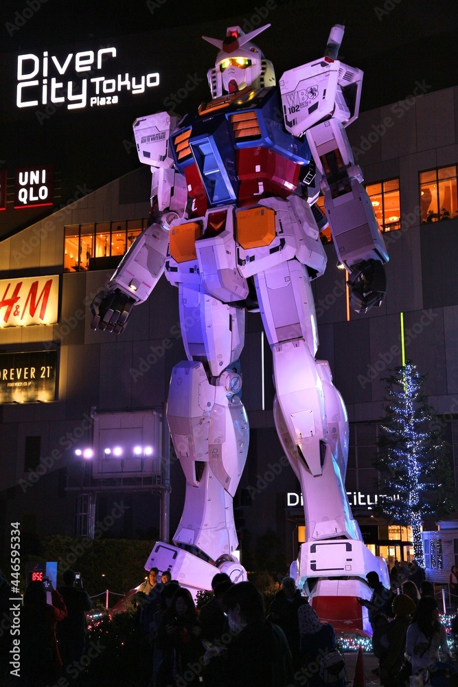 TOKYO, JAPAN - DECEMBER 2, 2016: People visit Mobile Suit Gundam ...