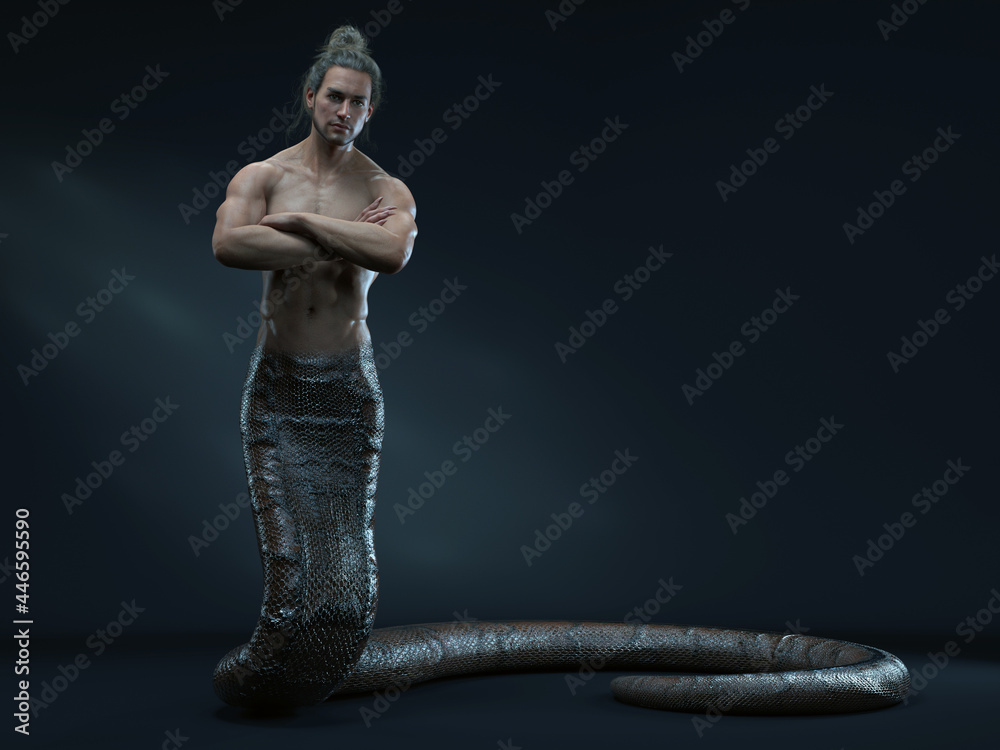 3D Render : A human-snake hybrid male creature, half snake half human ...