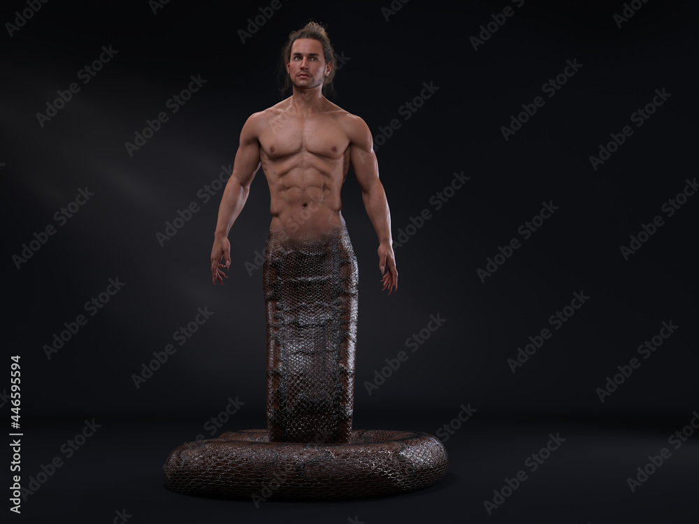 3D Render : A human-snake hybrid male creature, half snake half human ...