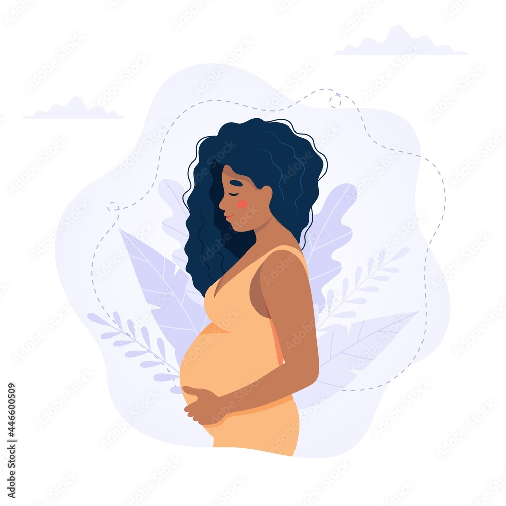 Pregnant Black Woman Concept Vector Illustration In Cute Cartoon Style