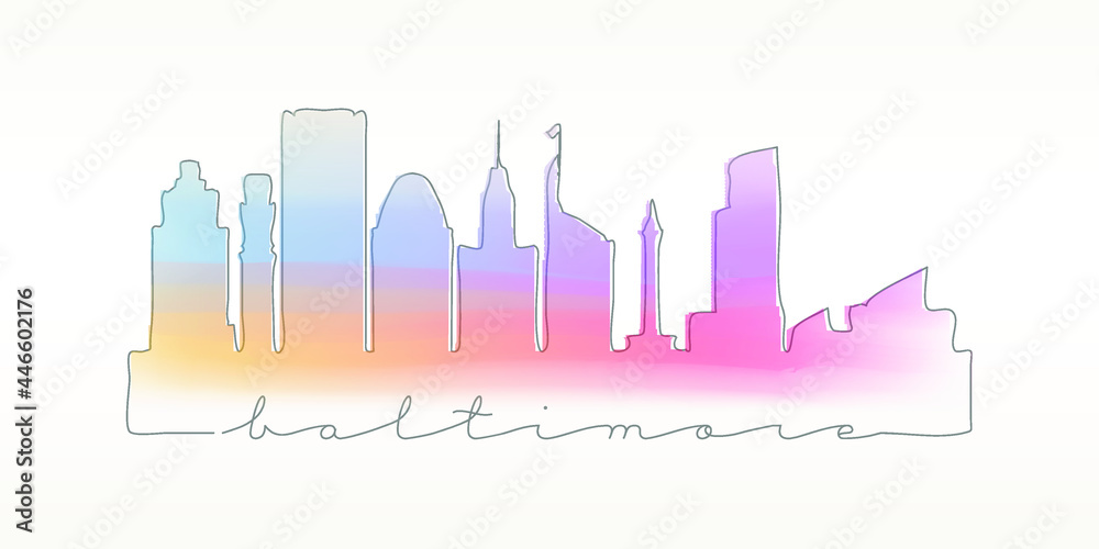 Baltimore, MD, USA Skyline Watercolor City Illustration. Famous ...