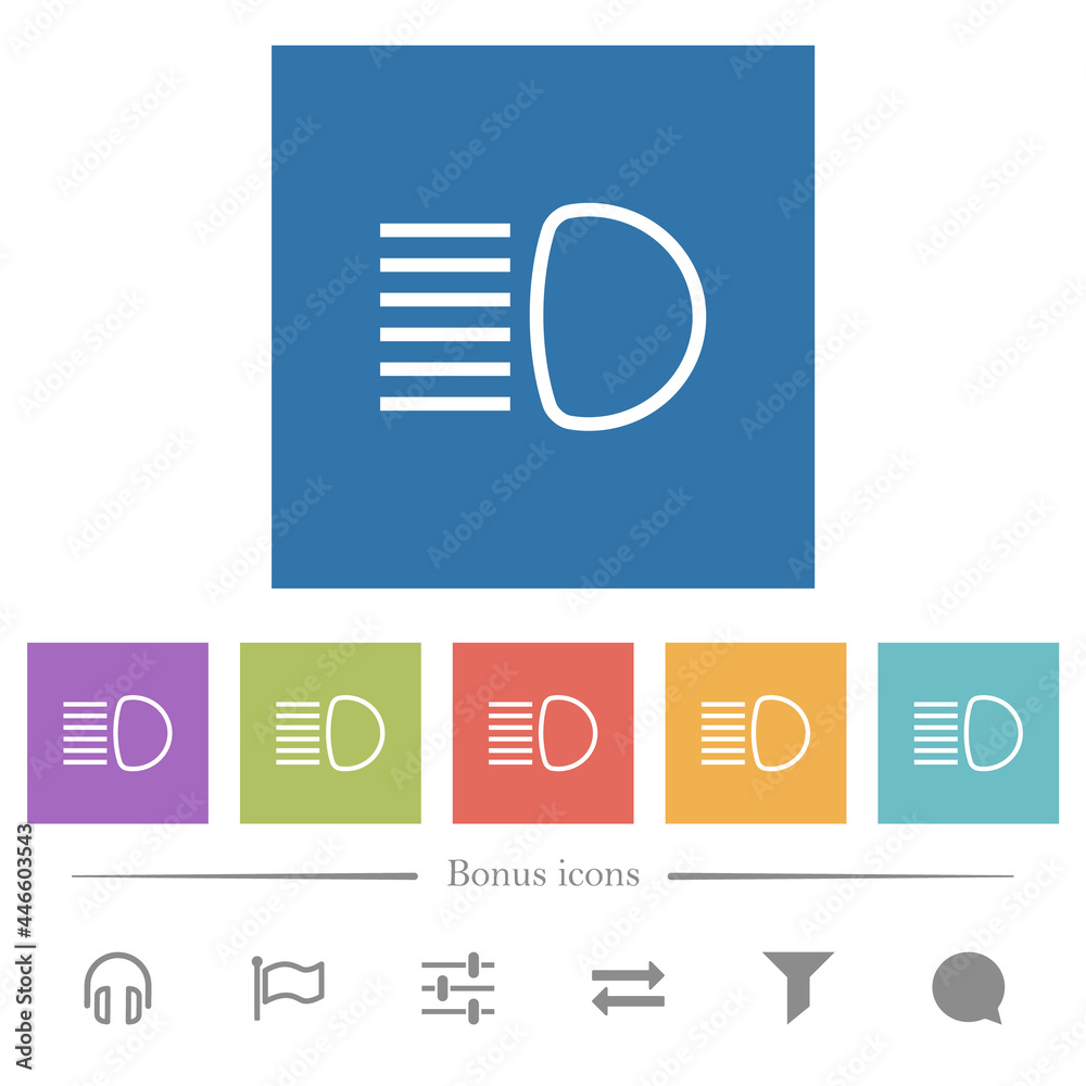 Main beam headlights indicator flat white icons in square backgrounds ...