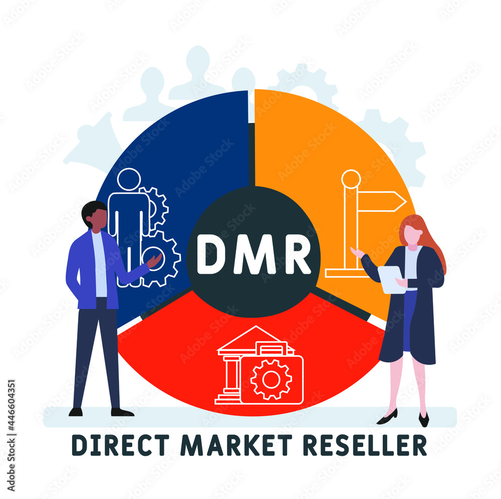 Flat design with people. DMR - Direct Market Reseller acronym. business ...