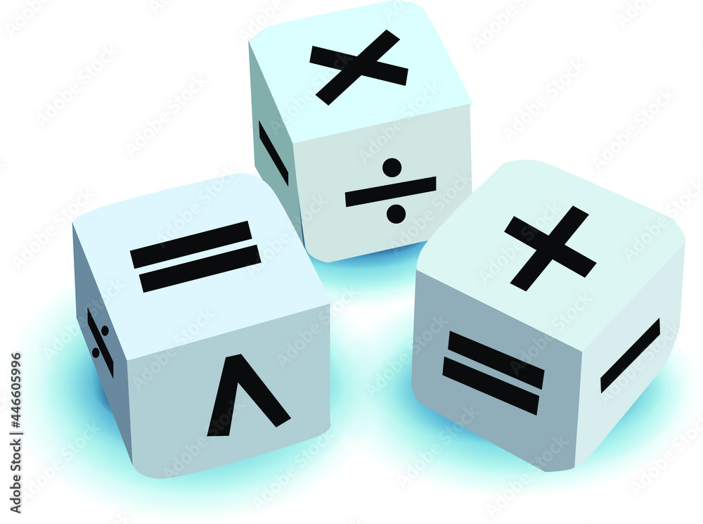 Dice vector illustration with math symbols on white background. Stock ...