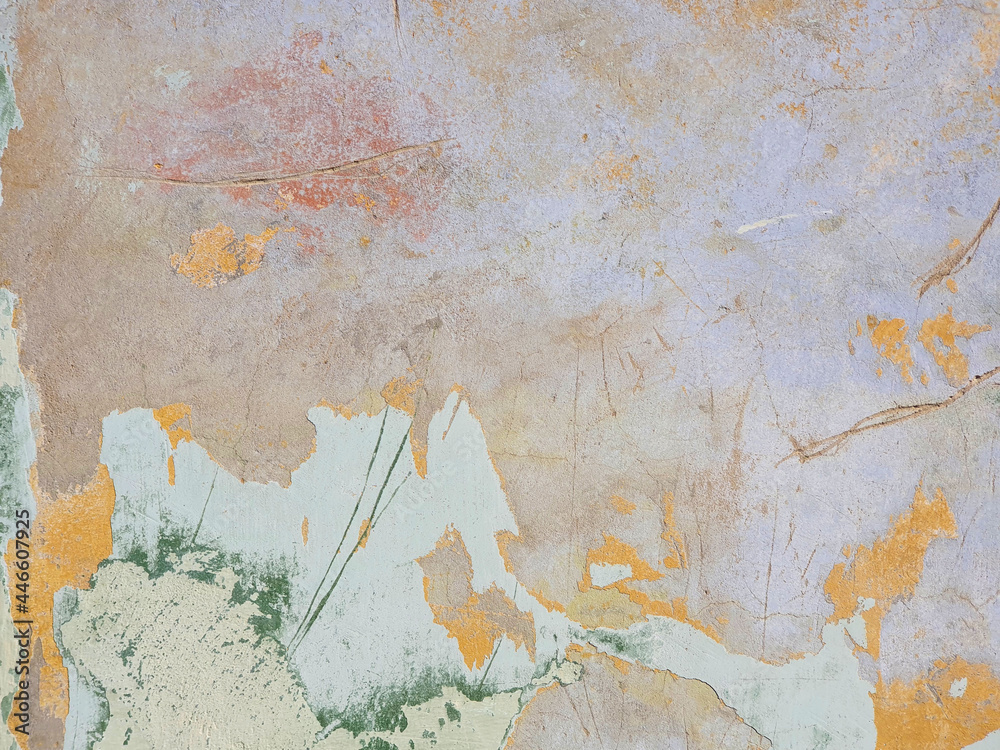 Multi Colored layers of old plaster. Texture of rough cracked pink ...