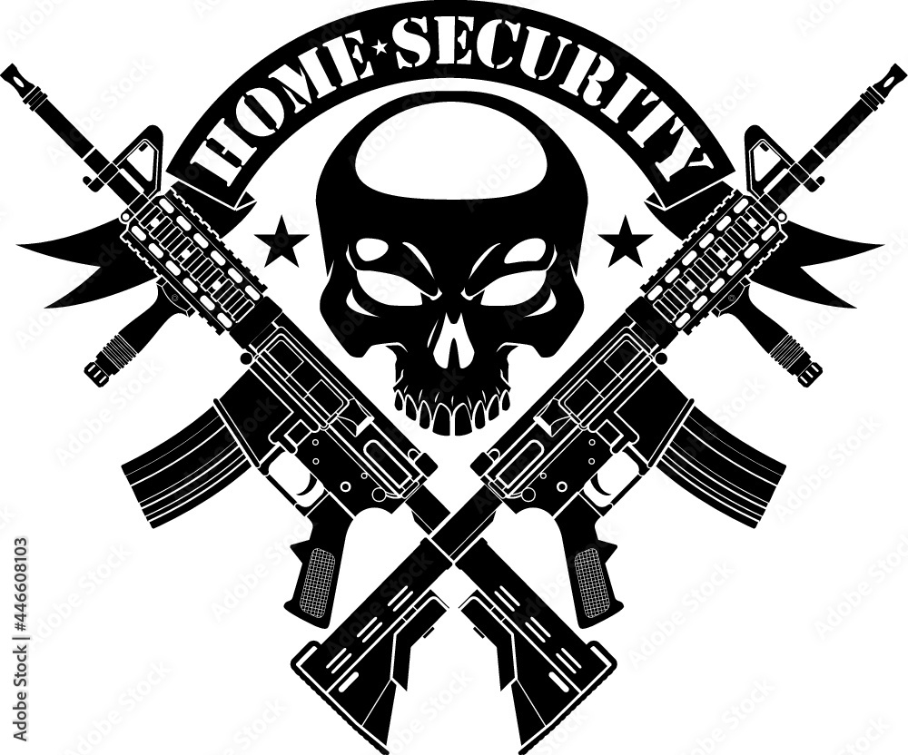 human skull with crossed assault rifles Stock Vector | Adobe Stock