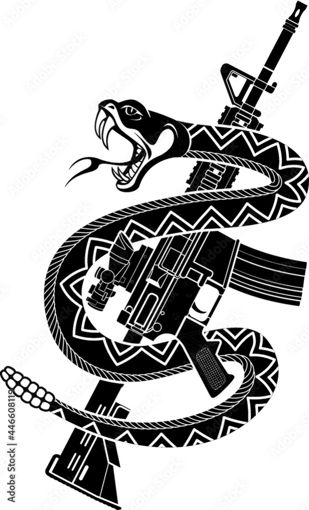 Vetor de snake twisted around ar 15 assault rifle do Stock | Adobe Stock