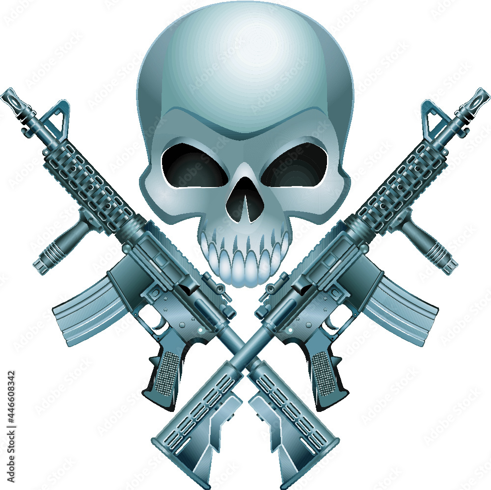 human skull with crossed assault rifles Stock Vector | Adobe Stock