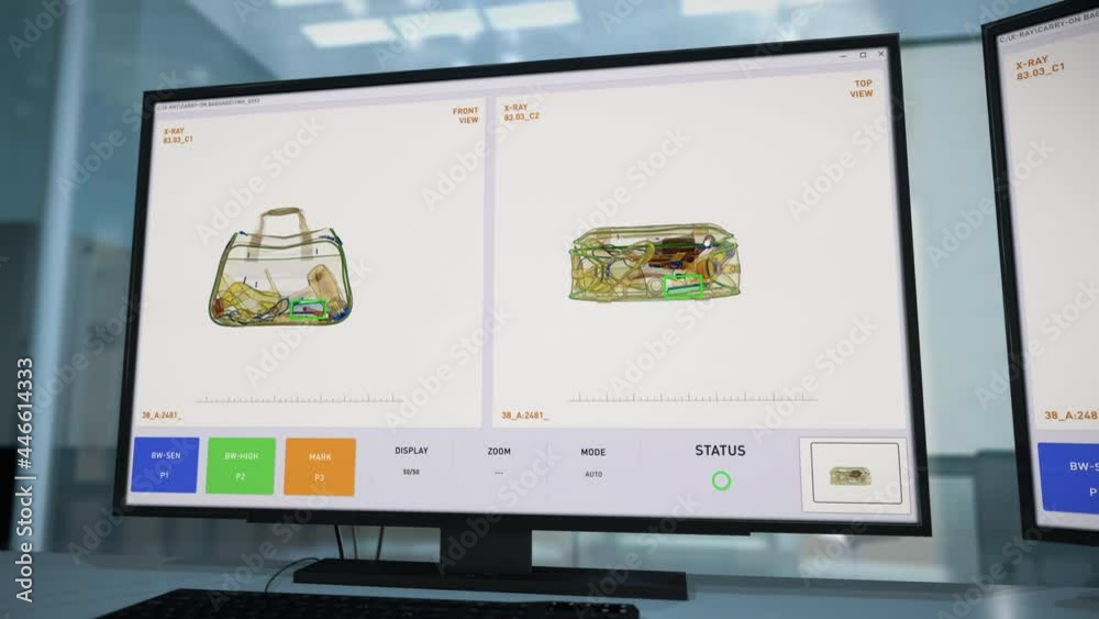 The Baggage inspection process at the modern Airport. The baggage ...