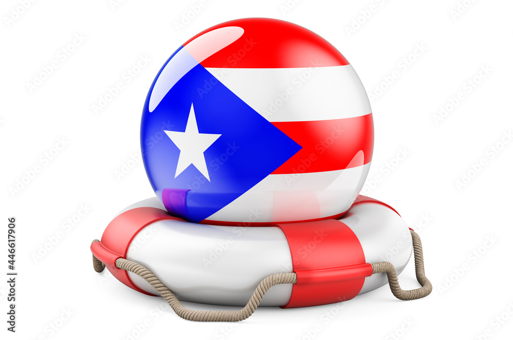 Lifebelt with Puerto Rican flag. Safe, help and protect of Puerto Rico ...
