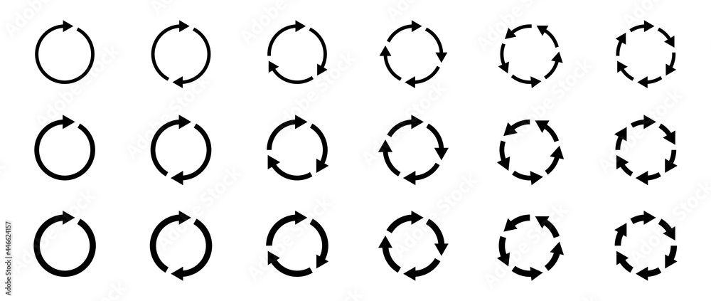 Arrows icons set. The symbol of repetition, reloading along the ...