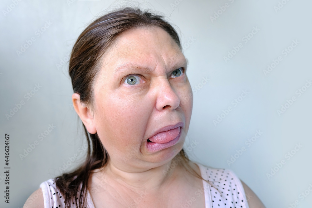 European elderly woman shocked by what is happening, facial expressions ...