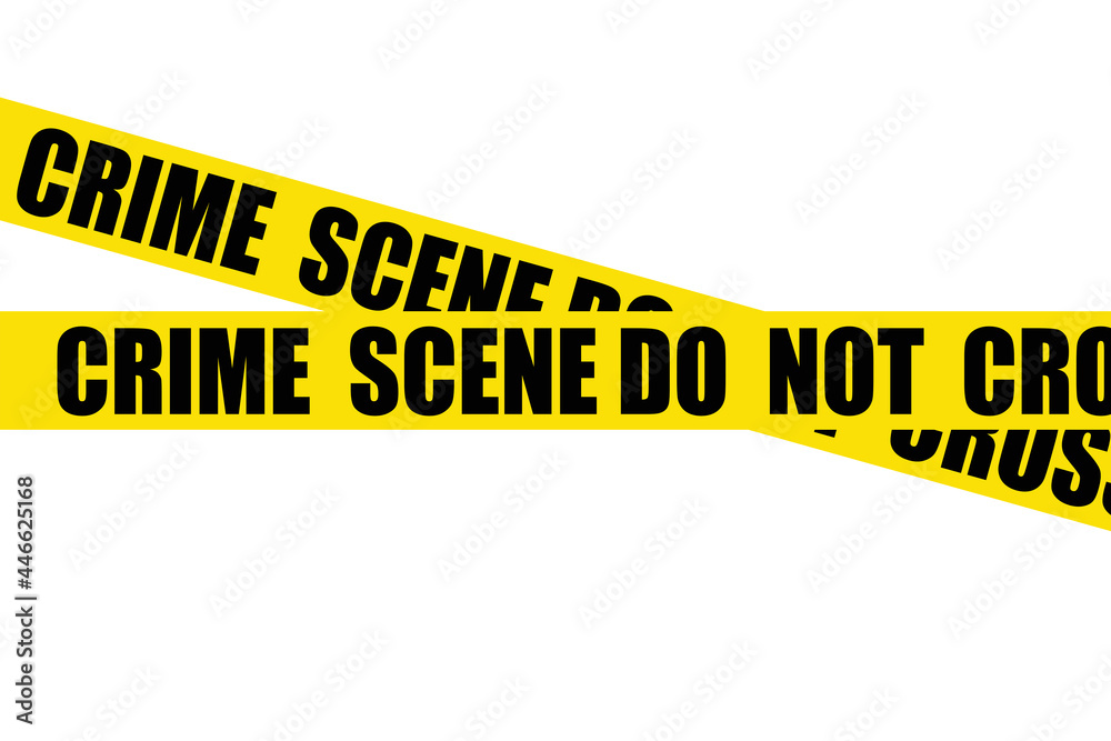 bright yellow police tape at the crime scene, isolate on white ...