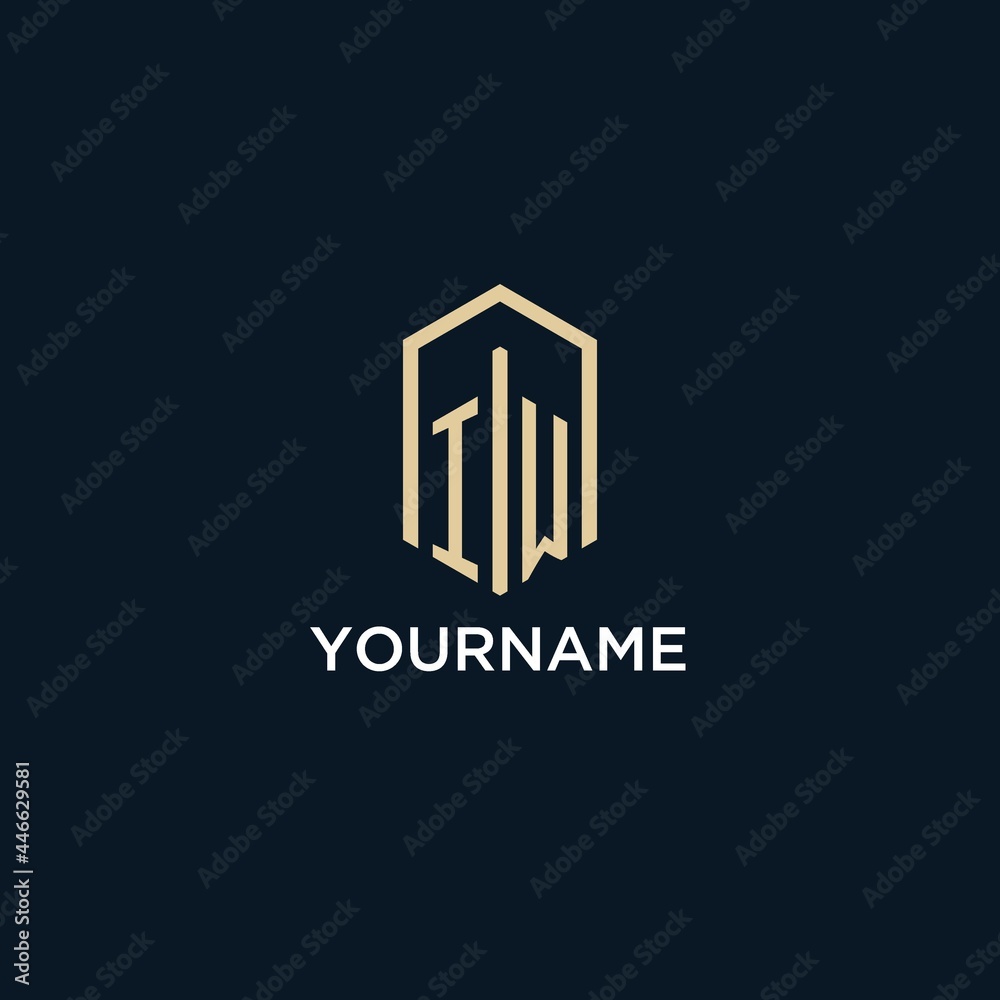 IW initial monogram logo with hexagonal shape style, real estate logo ...