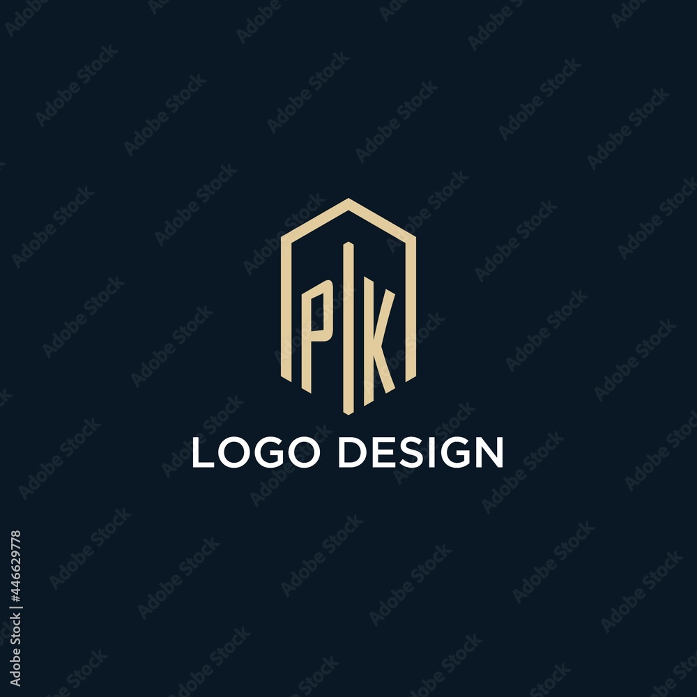 PK initial monogram logo with hexagonal shape style, real estate logo ...