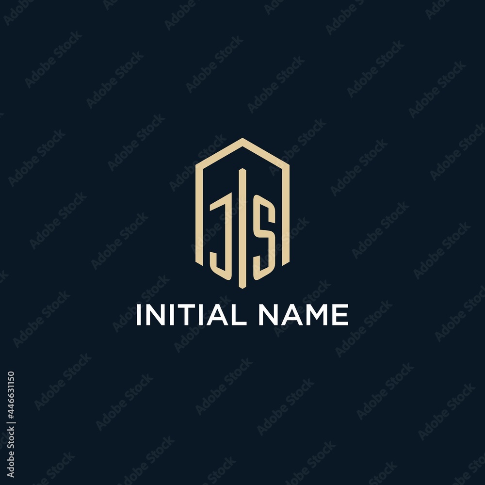 Vetor do Stock: JS initial monogram logo with hexagonal shape style ...