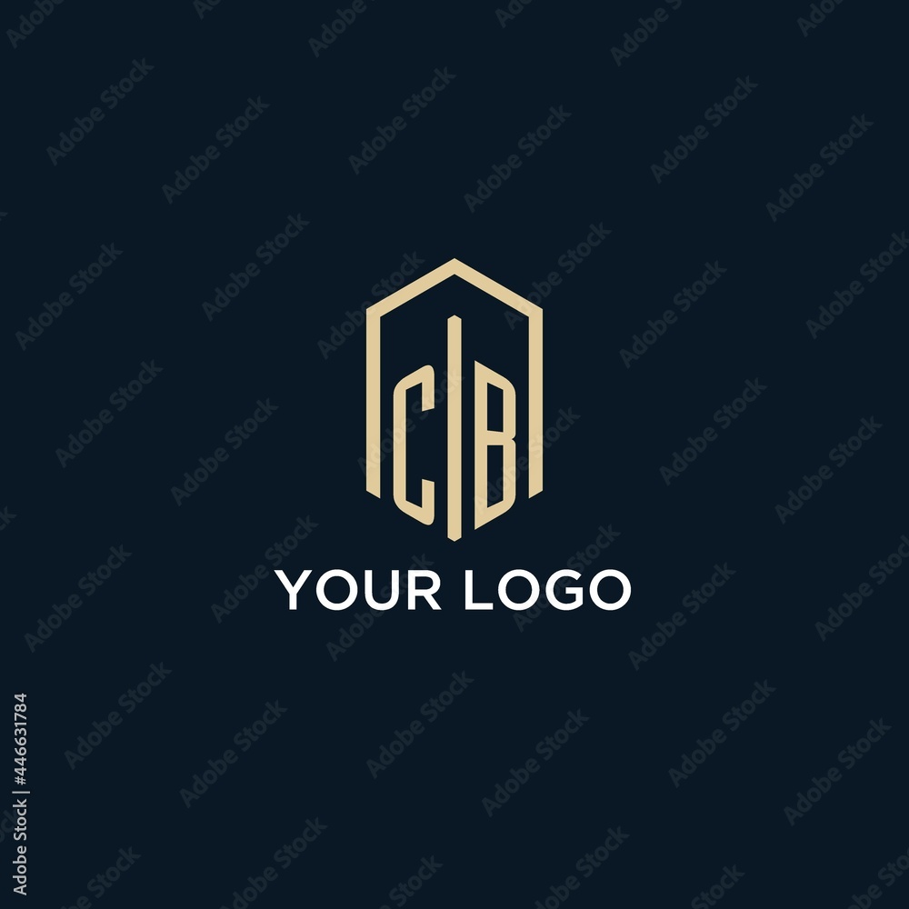 CB initial monogram logo with hexagonal shape style, real estate logo ...