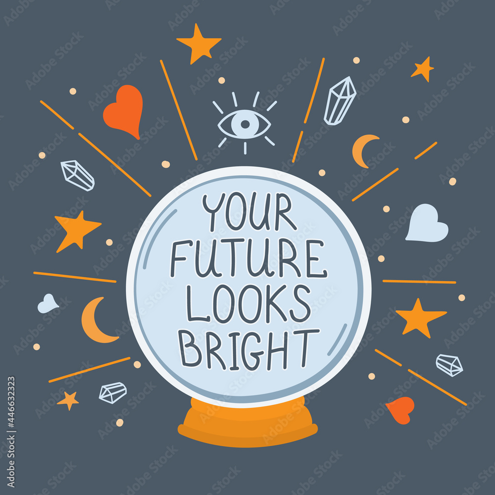 Crystal ball with motivational quote. Blue magic ball around stars ...