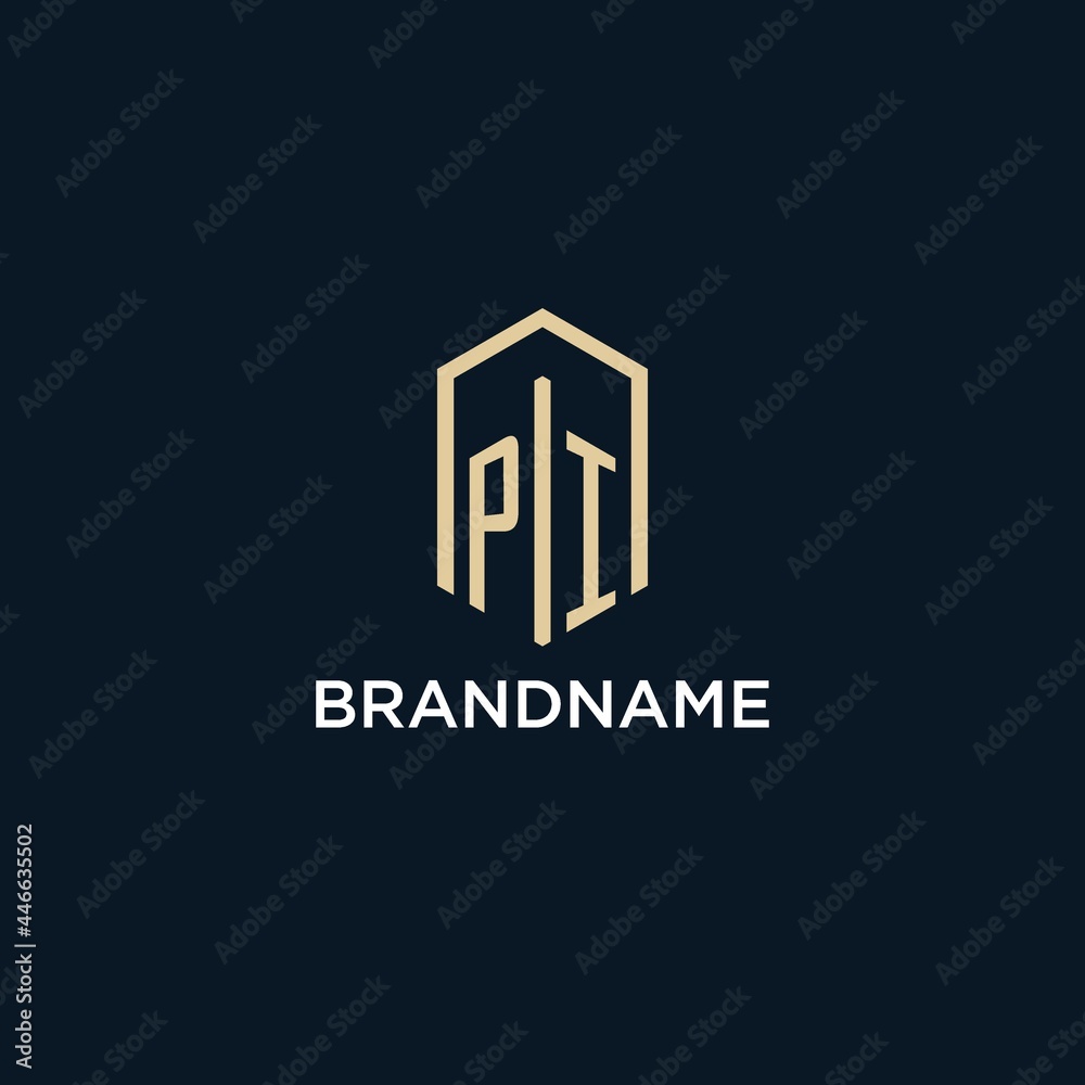 PI initial monogram logo with hexagonal shape style, real estate logo ...