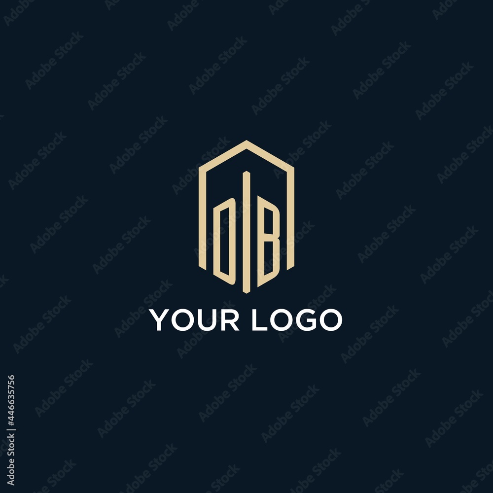 DB initial monogram logo with hexagonal shape style, real estate logo ...