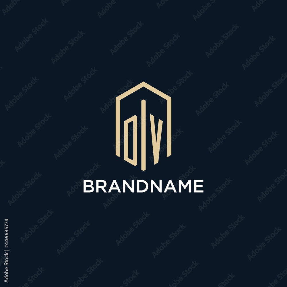 DV initial monogram logo with hexagonal shape style, real estate logo ...