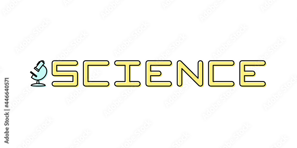 Linear logo for school subject Science. Microscope icon and title ...