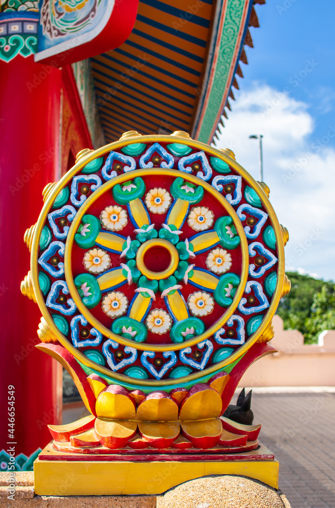 the Buddhist Dharma Wheel, known as the Wheel of Doctrine Stock Photo ...