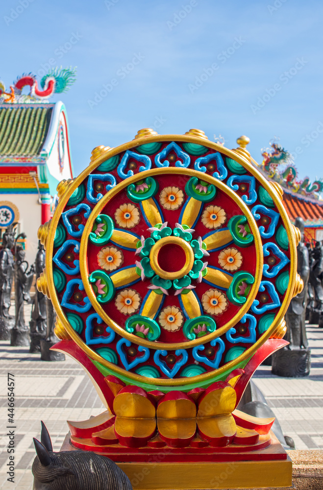 the Buddhist Dharma Wheel, known as the Wheel of Doctrine Stock Photo ...