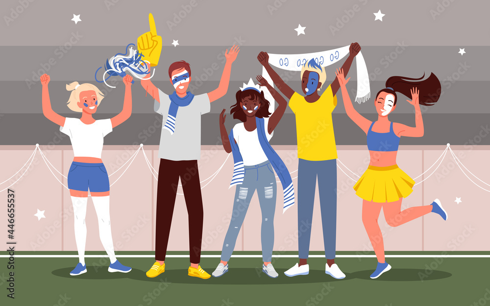 Soccer or football people fans celebrate goal in sport stadium vector ...