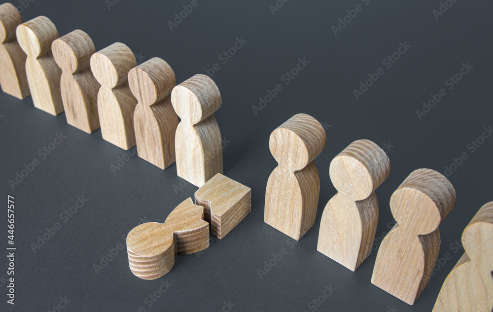 Broken man falls out of row line. Moral or physical exhaustion, weak ...