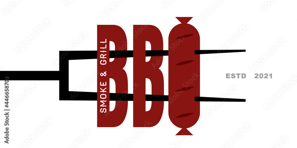BBQ text on black fork for barbecue or grill. The letter Q is shaped ...