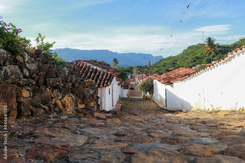 Calle colonial en un pueblo mágico colombiano Stock Photo | Adobe Stock