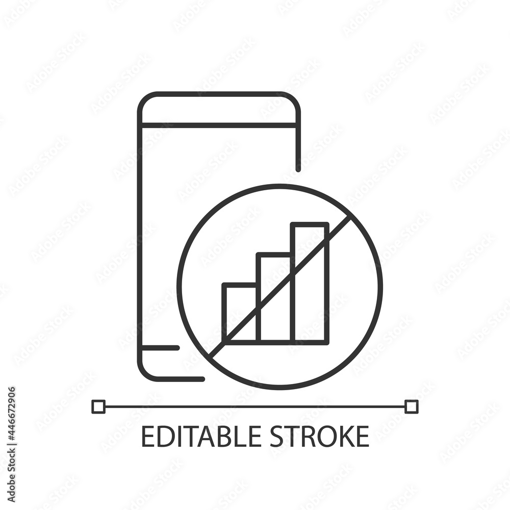 No signal linear icon. Smartphone and signal bars indicator. Network ...