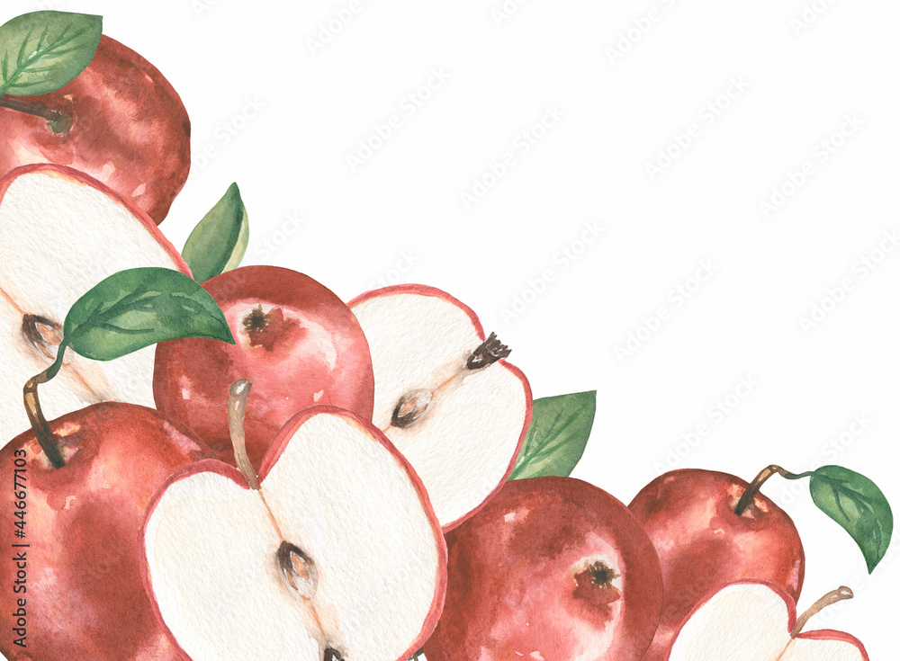 Apple Clipart, Watercolor Red Apple frame, Organic botanical fruit clip ...