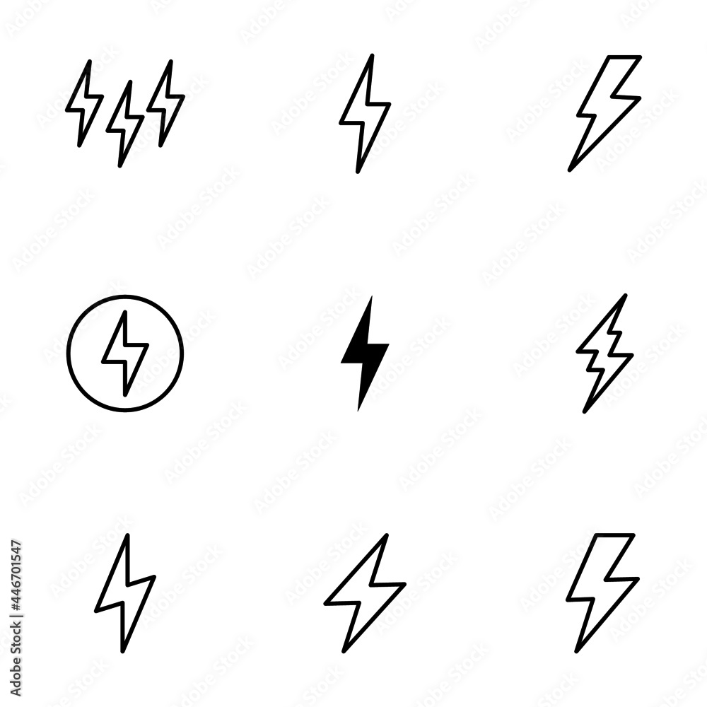 Lightning bolt icons collection. Flash symbol, thunderbolt. Simple ...