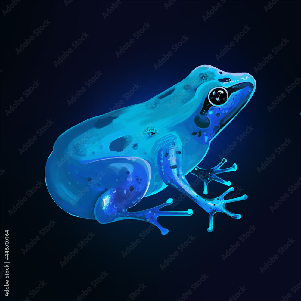 An isolated bitmap image of a blue poisoned frog. Blue tree climber on ...