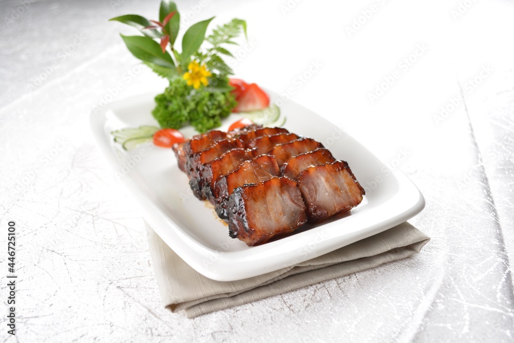 Hong Kong Roasted bbq dark honey sweet pork belly meat char siew in ...