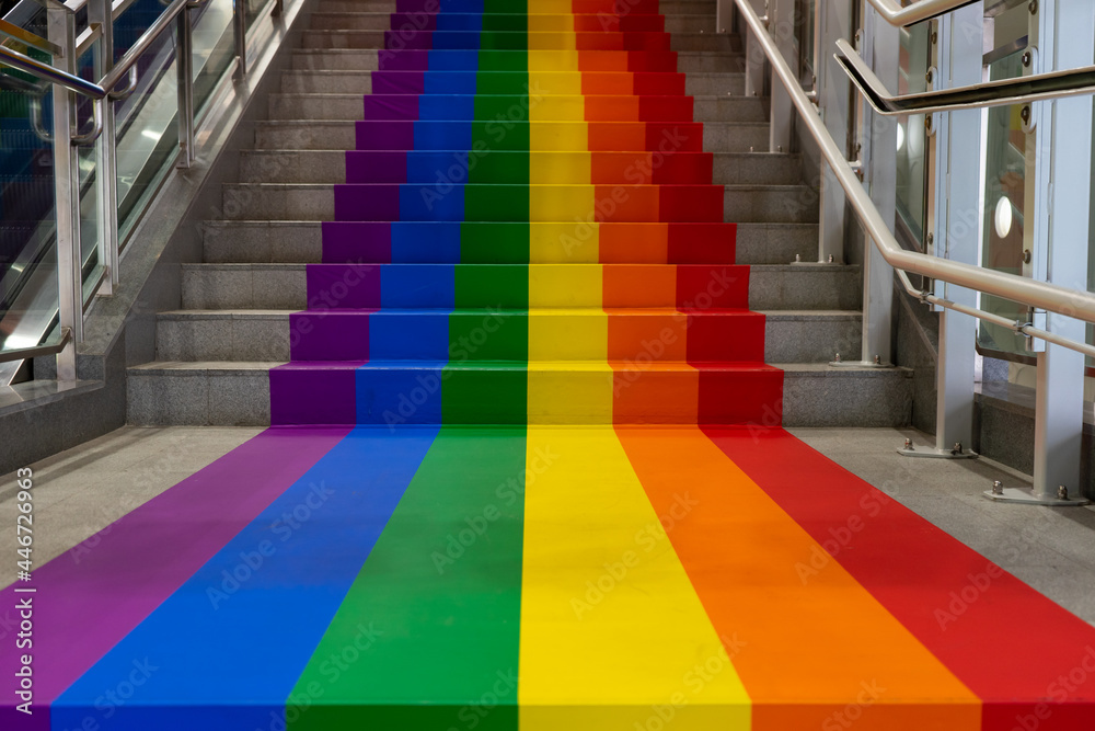 Rainbow subway stairs, the stairway painted in LGBT Rainbow color in ...