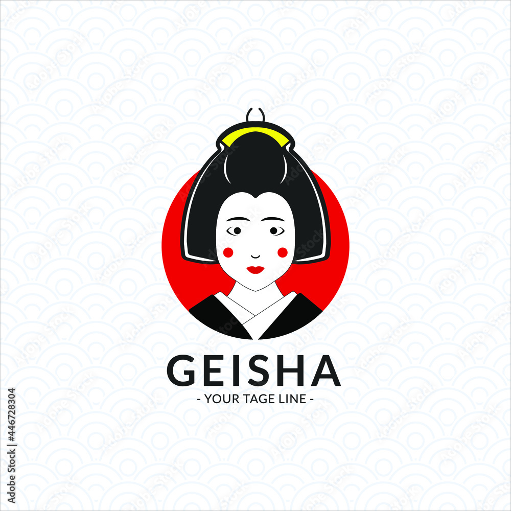 Japanese Geisha Logo Design, with geisha face vector and red circle ...