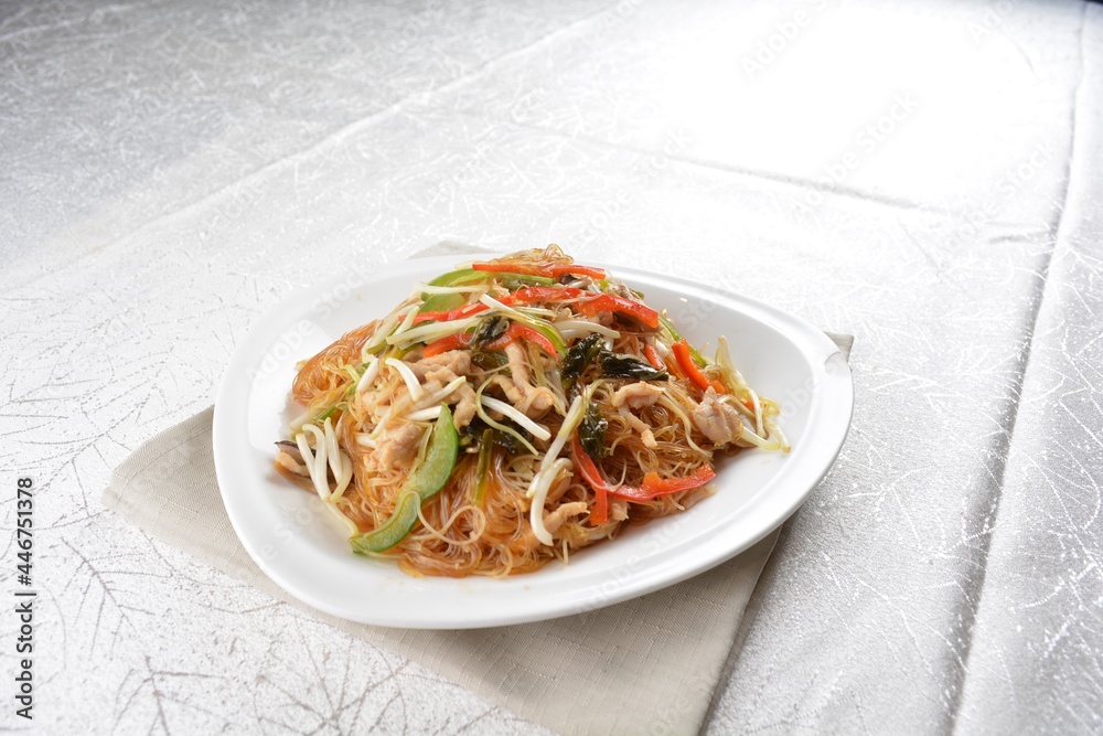 wok fried bee hoon vermicelli thin noodle with seafood and vegetables ...