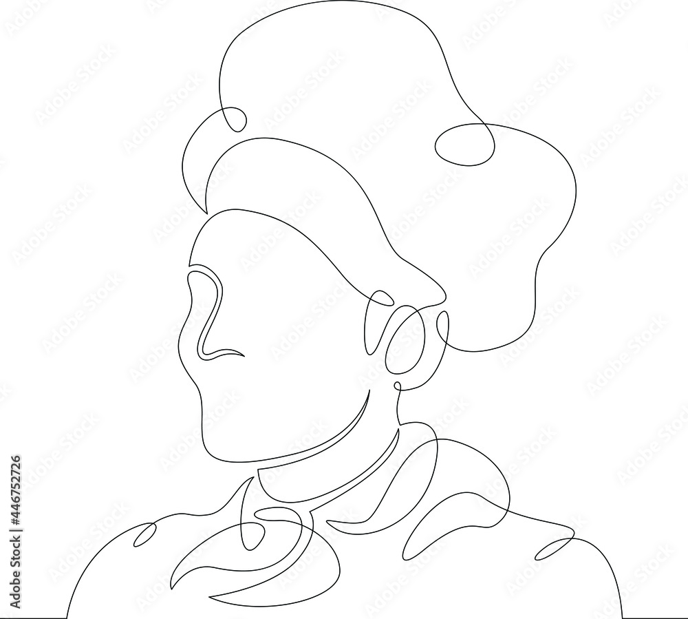 One continuous line. Male character professional chef in a cap, cook ...