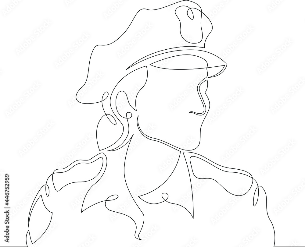 One continuous line Female character professional police officer in a ...