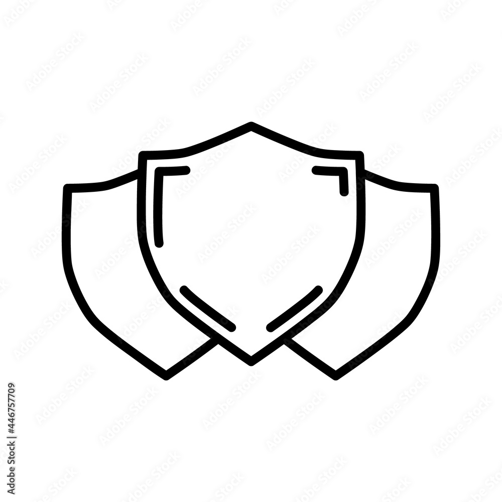 Defence flat icon. Shield pictogram for web. Line stroke. Isolated on ...