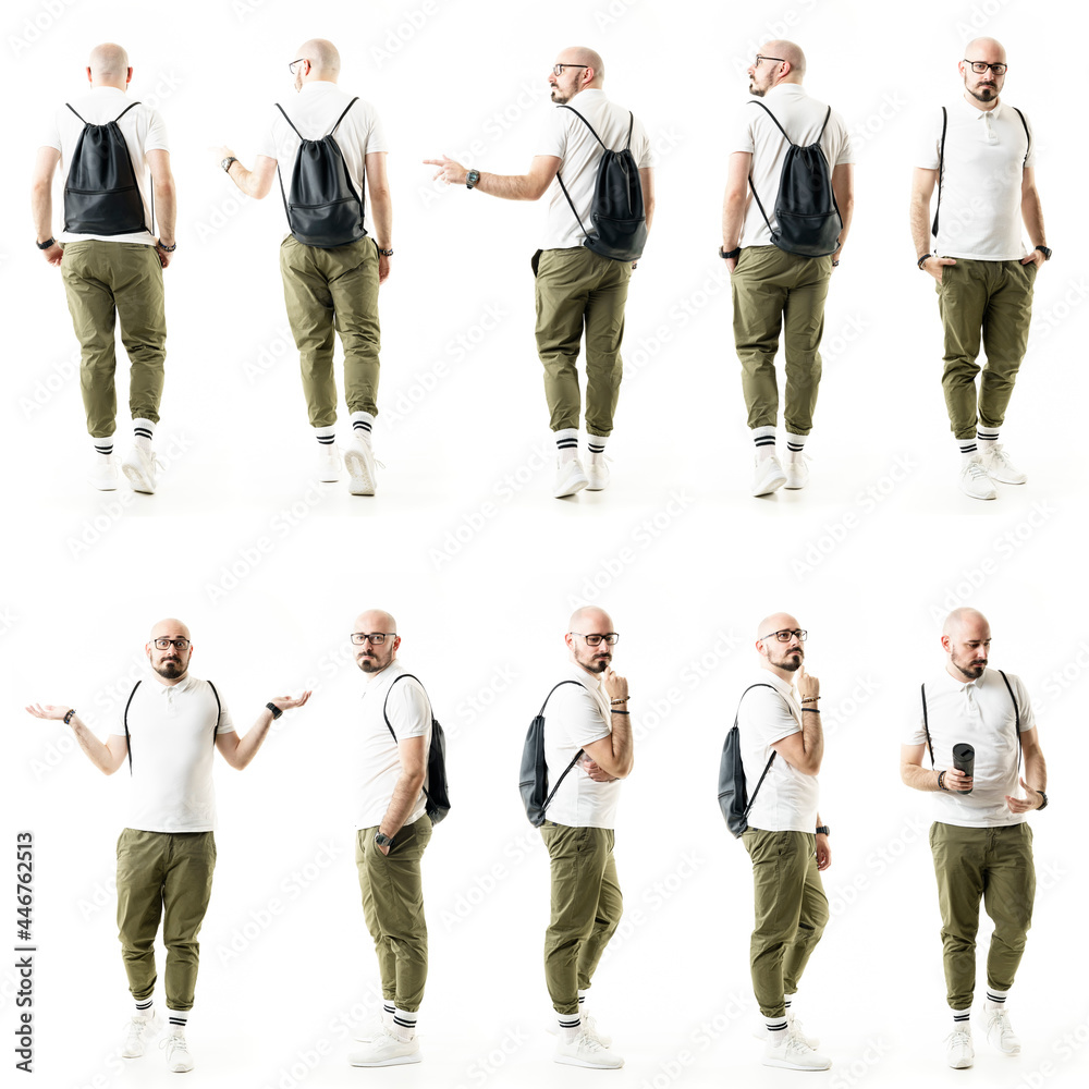 Collage of stylish hipster smart geek people walking back view of ...