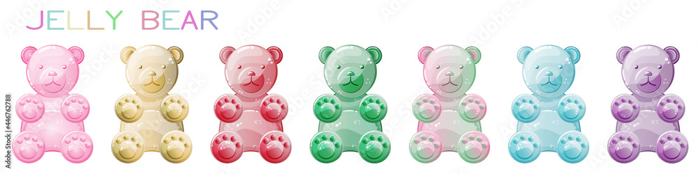 Colorful jelly gummy bears set. Cartoon fruit jelly candies. Vitamin ...
